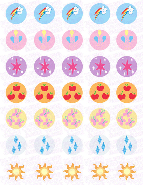 My Little Pony Mane 6 Cutie Mark Edible Icing Sheet Cake Decor Topper ...